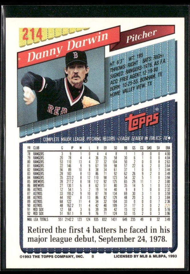 1993 Topps #214 Danny Darwin Gold | eBay