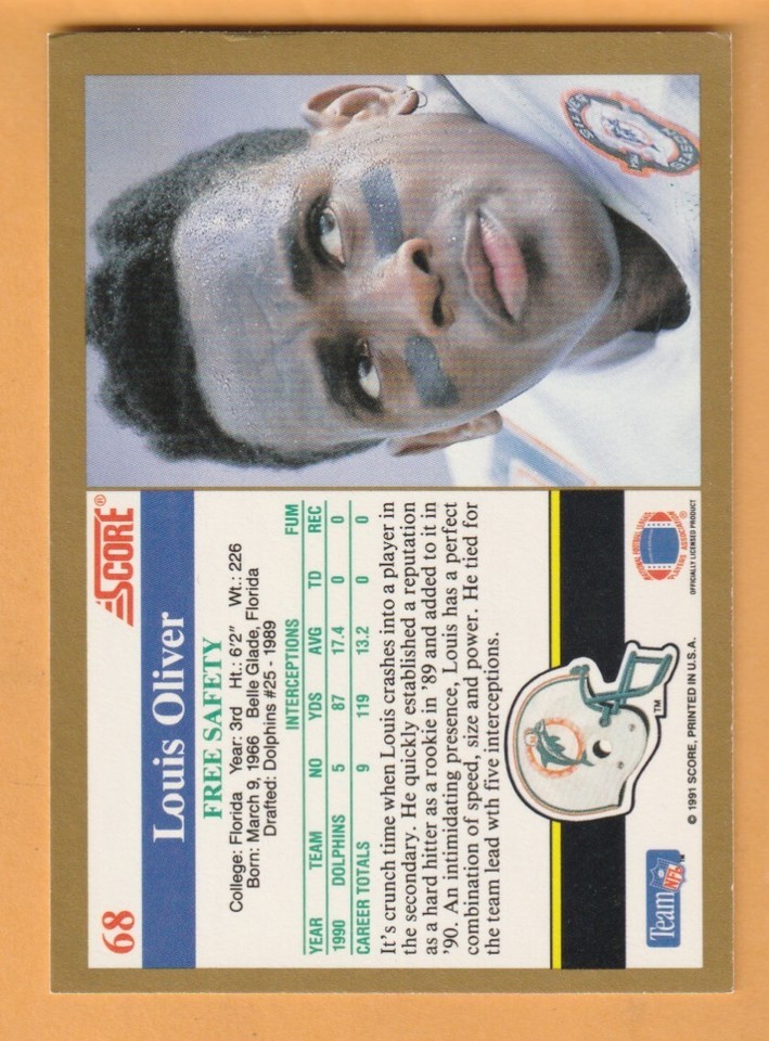 Louis Oliver Miami Dolphins AUTO Signed 1991 Score Florida Gators | eBay