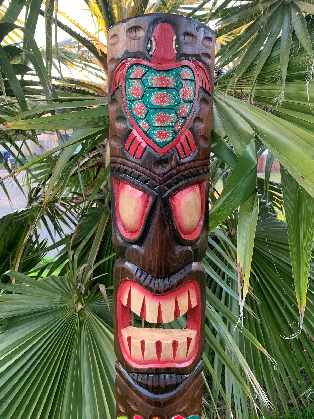 Tiki Totem wood Mask Hibiscus and Honu Tropical Bar Patio Décor 5 ft. x ...