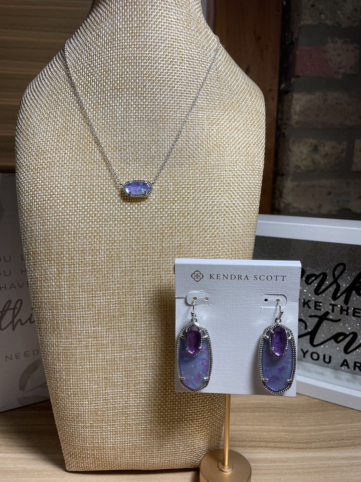 Kendra Scott Emmy Elisa Lilac Purple Iridescent in Silver Rhodiumplated ...