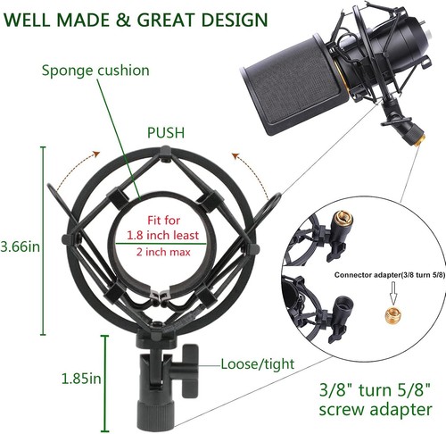 Microphone Shock Mount And Pop Filter For Condenser Mics At2020 At2035 ...