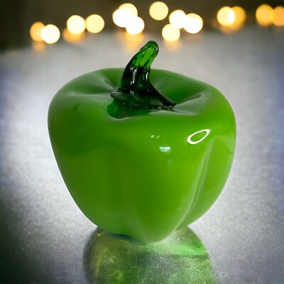 Hand Blown Glass Bell Pepper Light Green Realistic 4”x3.5” Dark Green ...