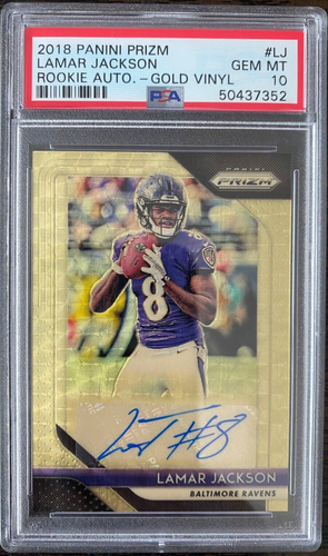 2018 PRIZM #LJ LAMAR JACKSON GOLD VINYL ROOKIE RC AUTO PSA 10 GEM 1/2 ...