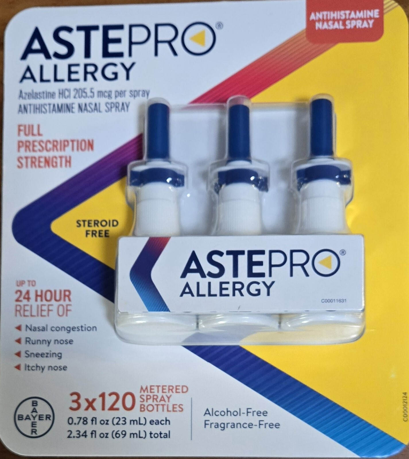 Astepro Adult Nasal Spray Allergy Relief Steroid-Free 120 ml./bottle, 3 ...