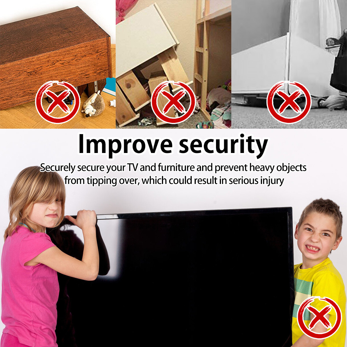 1 Pair of TV Anchor Strap for Baby Proofing/Secure Wall-mounted Anti ...