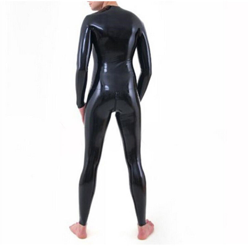 Men Synthetic Latex Catsuit Front Zipper Handmade Bodysuit Costumes ...