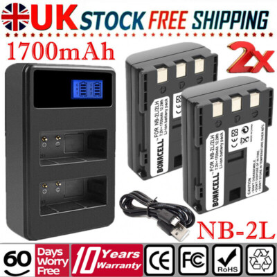 2x 1700mAh NB-2L NB-2LH Battery & USB Dual Charger for Canon EOS S30 ...
