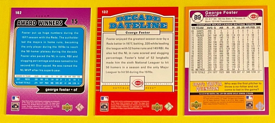 GEORGE FOSTER, Cincinnati Reds 3-card lot, BIG RED MACHINE, 1977 NL MVP ...