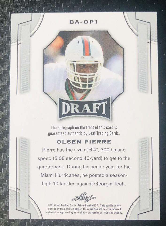 Olsen Pierre 2015 Leaf Draft Rookie Auto Authentic Signature Miami ...