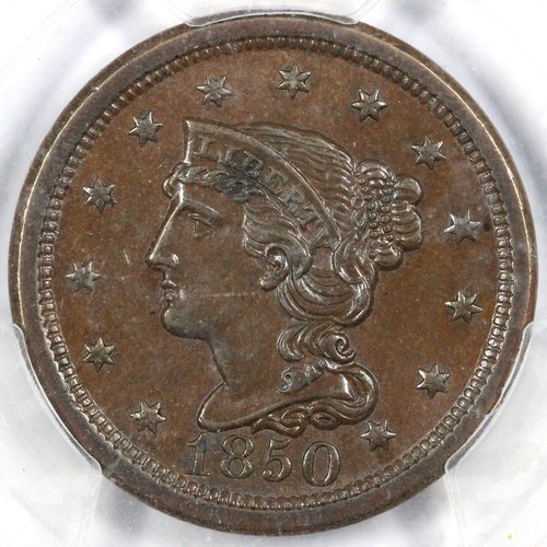 1850 1c N-13 Braided Hair Large Cent PCGS MS 63 BN | eBay