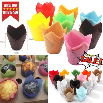 50/100x Large Tulip Muffin Cases Cupcake muffin Wraps Wrapper Multiple ...