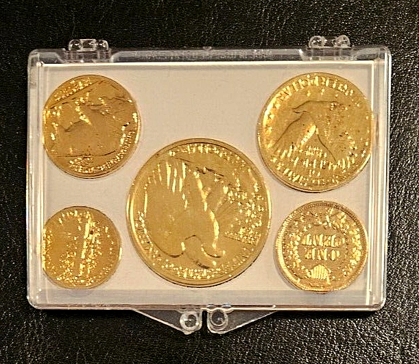 Gold-Plated 5-Coin Set 1936 Half, 1926 Quarter, 1942 Dime, 1937 Nickel ...