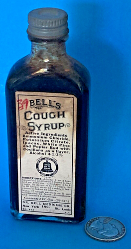 ANTIQUE MEDICINE DR. BELL’S COUGH SYRUP GLASS BOTTLE PAPER LABEL NYC ...