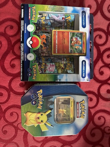 TCG Pokemon GO Charmander Pin Collection Box Pikachu TIN Lot OF 2 New ...