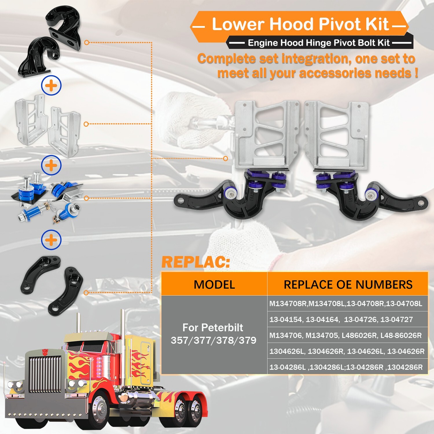 13-04708R 13-04708L J Hinge Pivot Assembly Bolt Kit For Peterbilt 377 ...