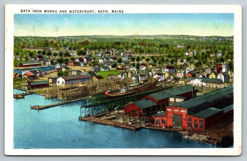 Bath Iron Works & Waterfront Bath Maine Postcard 1938 | eBay