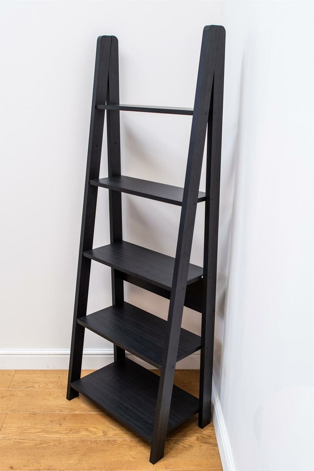 Black Step Ladder Shelving Unit 5 Tier Leaning Bookshelf Storage ...