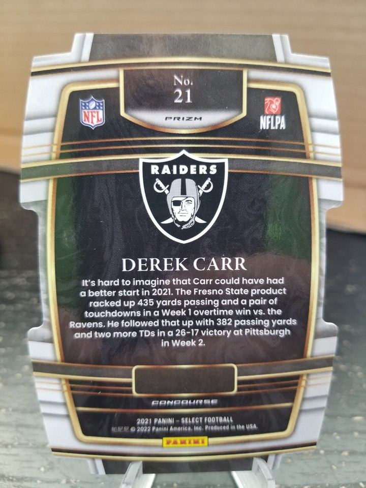 2021 NFL Select Derek Carr Las Vegas Raiders Green/Yellow Die Cut *A* ...