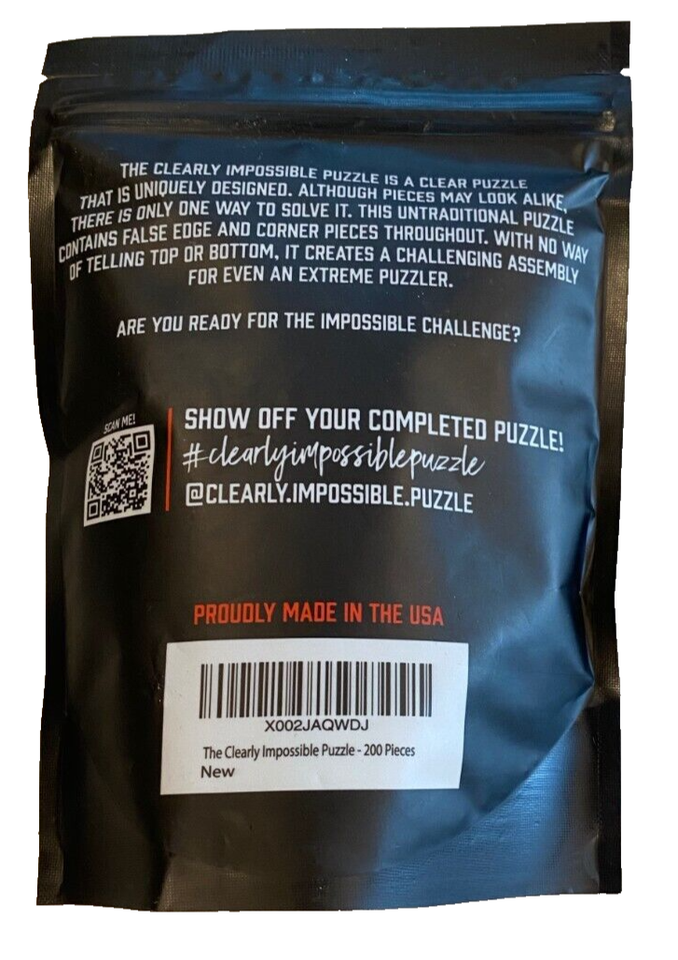 NEW The Clearly Impossible Puzzle 200 Pieces, All Clear, Hard Puzzle ...