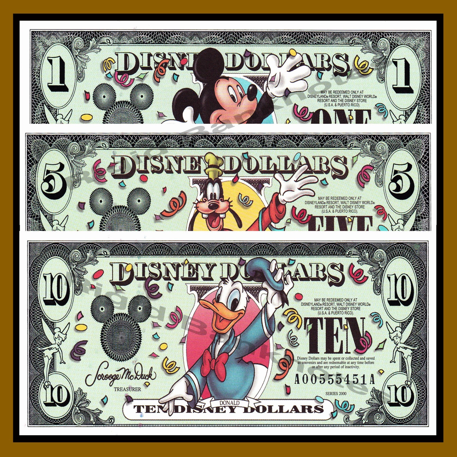 Disney 1 5 10 Dollars Set, 2000 "A" Series Mikey Donald & Goofy Unc | eBay