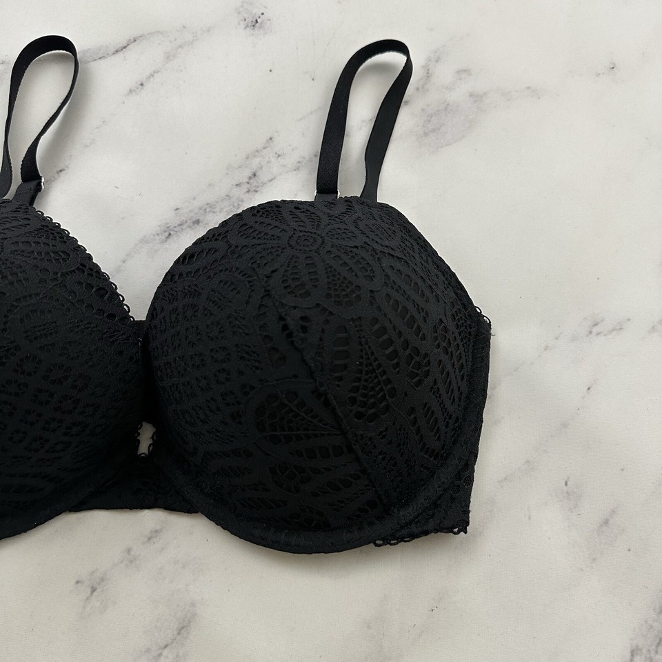 Victorias Secret Dream Angels Push Up Bra Size 34 DD Black Lace ...