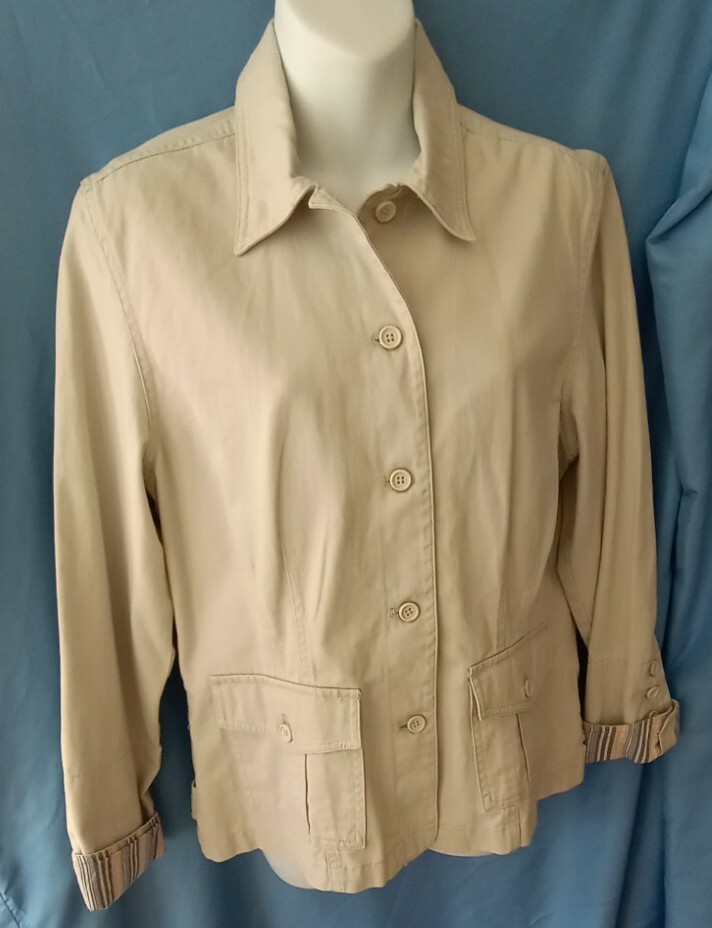 Women's Caribbean Joe Jacket Beige Lightweight Cotton Sz Medium 5 ...