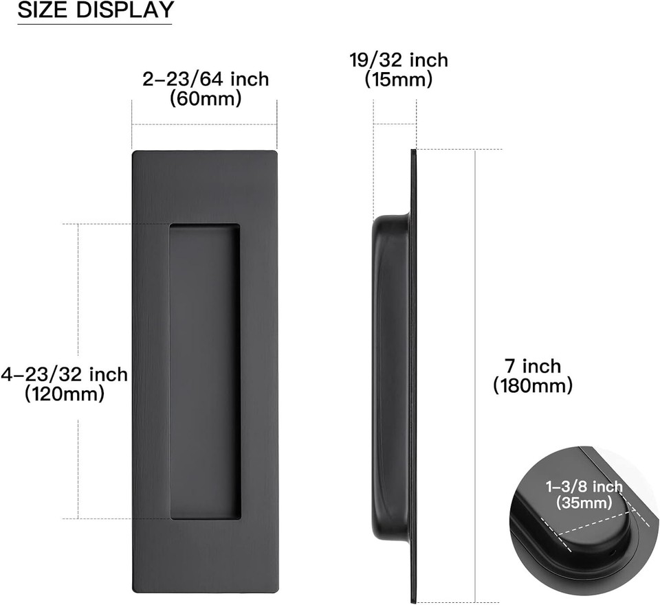 4 Pack Sliding Closet Door Handles Black Flush Pulls 7in Recessed Finger Pulls | eBay