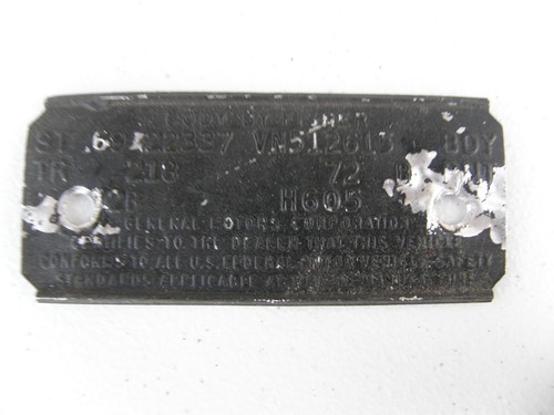 1969 Pontiac Firebird Body by Fisher Cowl Tag Plate Original Carousel ...