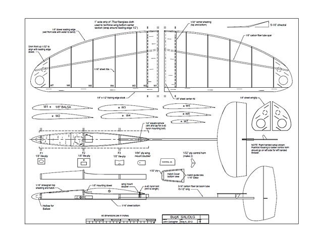 BugX DLG RC Glider 30" Wingspan RC Model Airplane Printed Plans ...