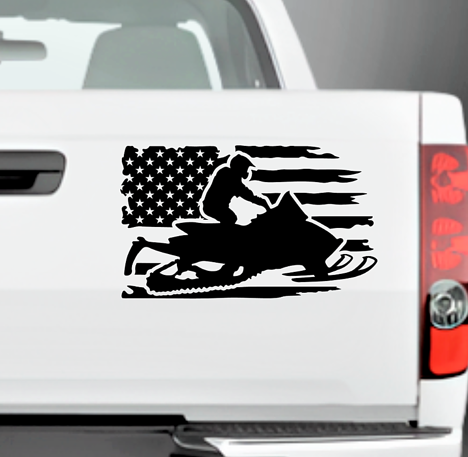 Snowmobile American Flag Decal Truck Trailer Window Wall Sticker 22 ...