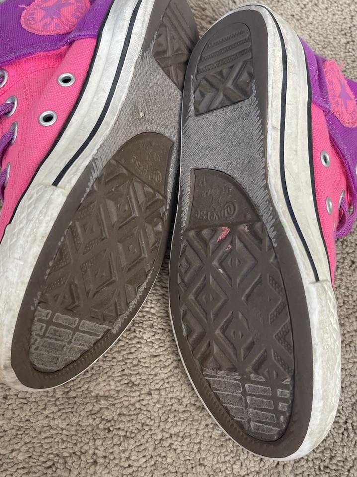 Converse All Star Hi pink and purple colorway with no-tie elastic laces ...