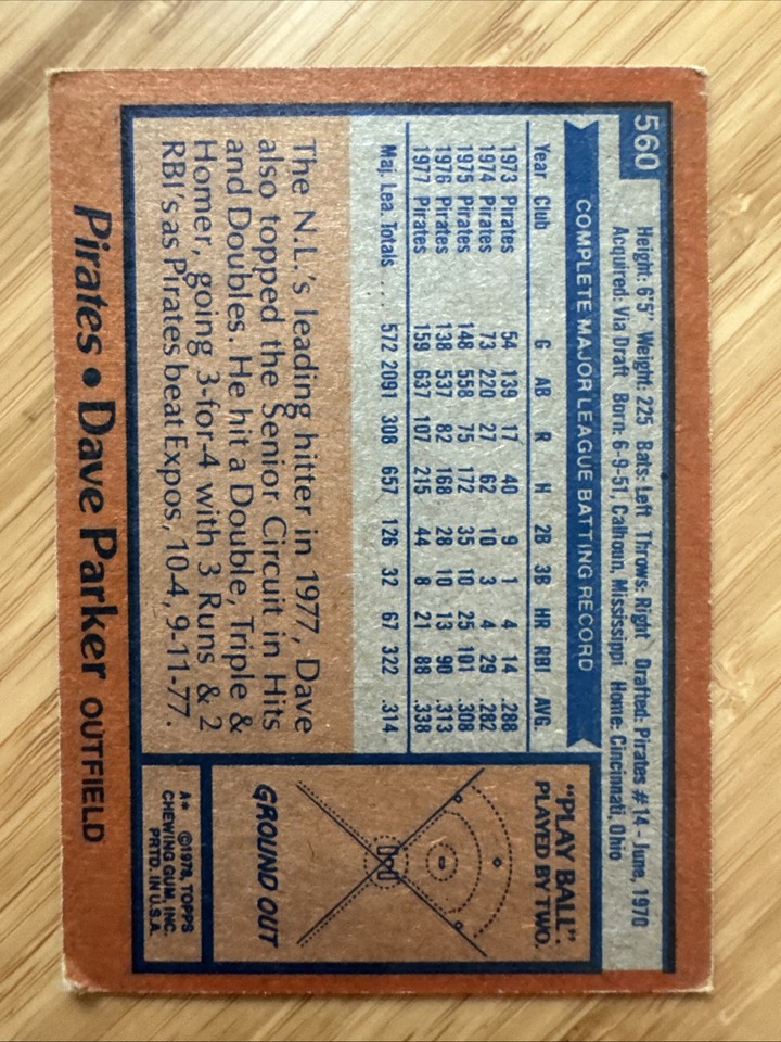 Dave Parker 1978 Topps - Pittsburgh Pirates EX-NM #560 | eBay