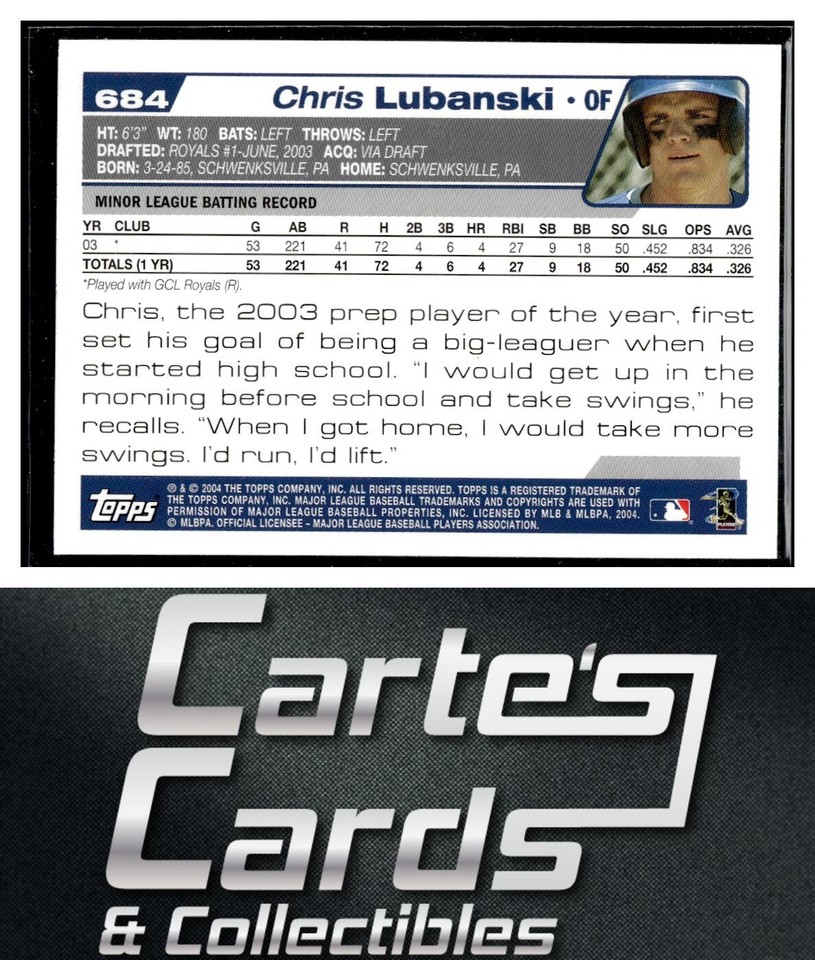 Chris Lubanski 2004 Topps 1st Edition #684 Kansas City Royals Draft ...