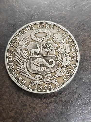 1923 Republica Peruana 5 Five Decimos Fino Silver PERU Coin NICE ...