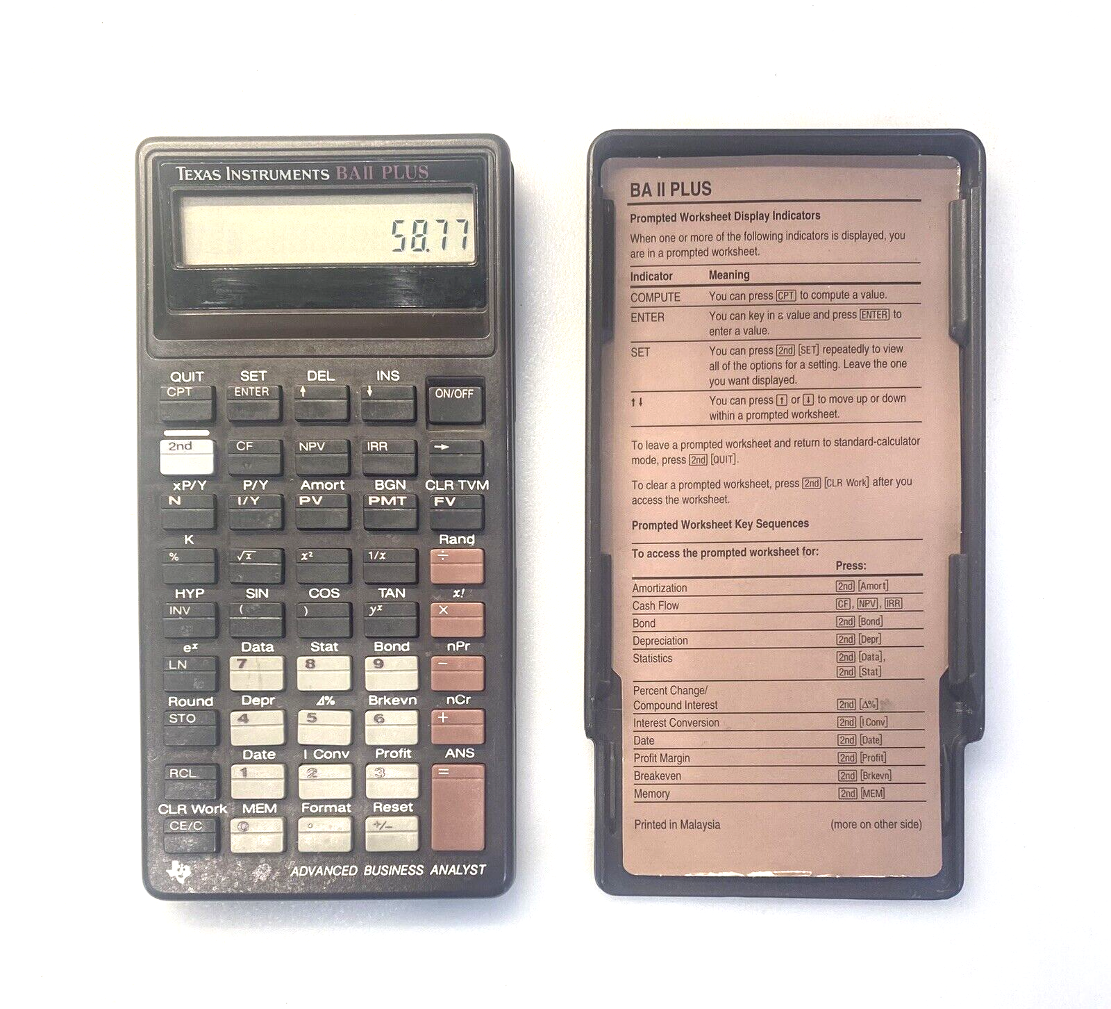 Texas Instruments BA II Plus Financial Calculator w/Cover 1990's ...