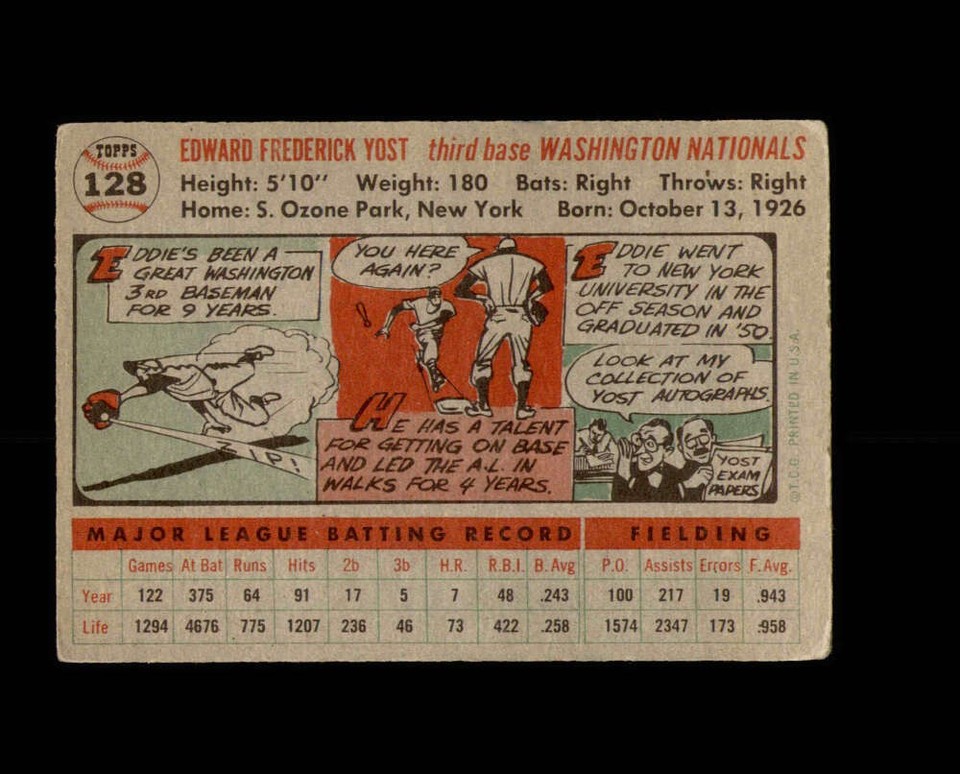 Eddie Yost Signed Original 1956 Topps Washington Nationals Autograph | eBay