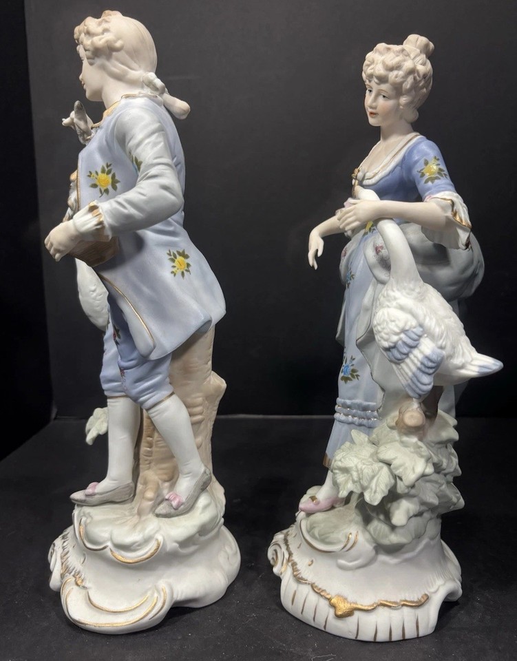 Colonial Figurines Girl Boy With Geese Porcelain Bisque EC Unmarked ...