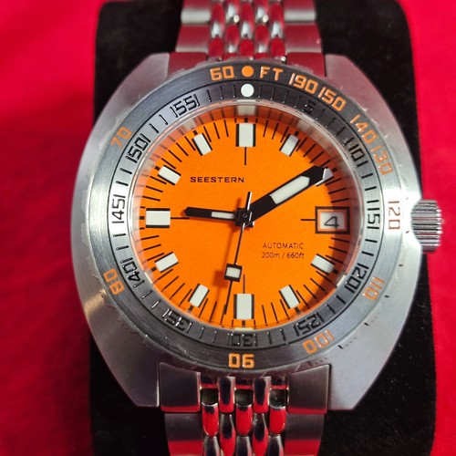 Seestern 300 T Homage Automatic Dive Watch, S406 Orange 42 mm 200m ...