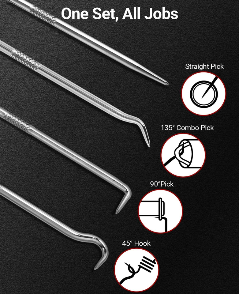 4-Piece Hook and Pick Set, Precision Automotive Pick Tool & O Ring Pick ...
