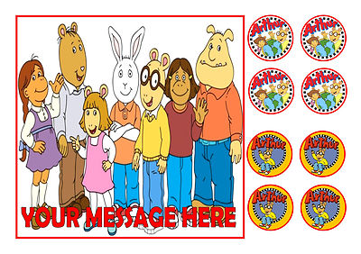 ARTHUR BIRTHDAY ICING SQUARE 7.5 ins + 8 TOPPERS PERSONALISED | eBay