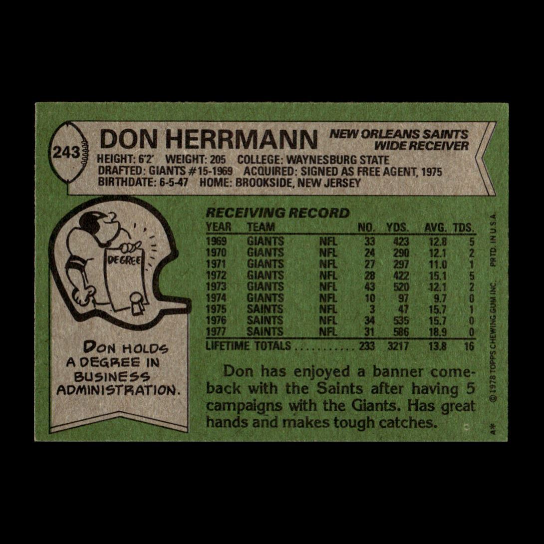 Don Herrmann 1978 Topps New Orleans Saints #243 R308H 2 | eBay