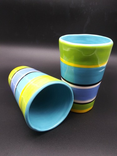 Ceramic Drinking Glasses Festive Barware Stripped Tumbler Cup | eBay