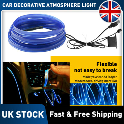 5M USB Car Interior LED Strip Lights Ambient Lighting Blue Neon Dash ...