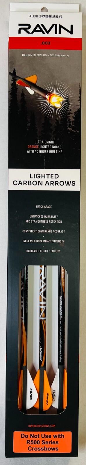 Ravin Lighted Arrows Carbon 20" 400grain Archery Crossbow Bolts 3-Pk ...