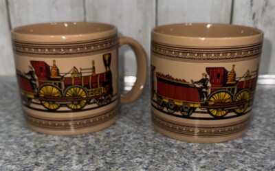 VTG Chaps Ralph Lauren Train Mugs (2) Ceramic Coffee Cup Steam Engine ...