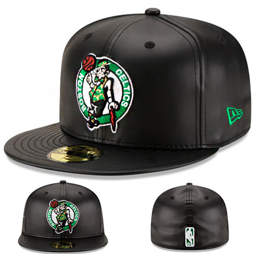 New Era Boston Celtics Fitted Hat NBA Official Team Black Faux Leather ...