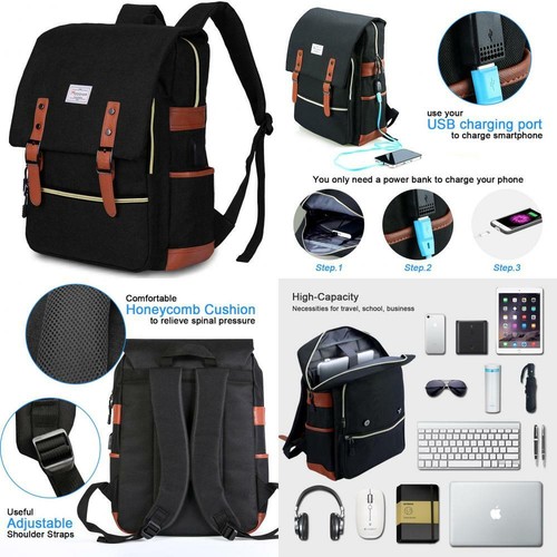 Modoker Vintage Laptop Backpack for Women Men,School College Black | eBay