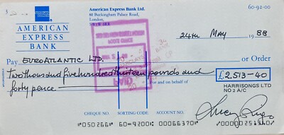 Beatles George Harrison Signed Expenses Cheque Harrisongs Ltd 1988 | eBay