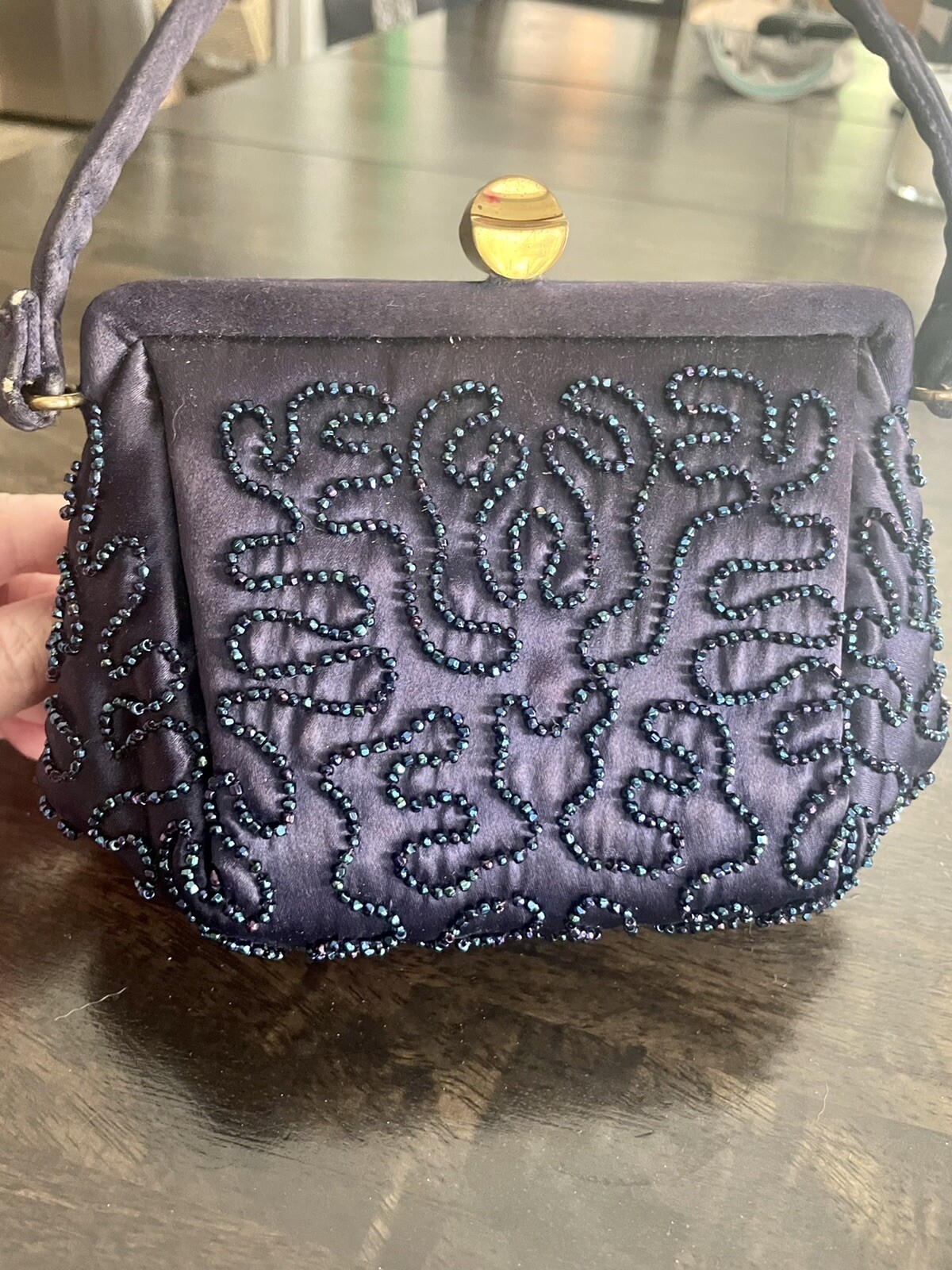 1960s gorgeous vintage beaded purse, unique eggplant … - Gem