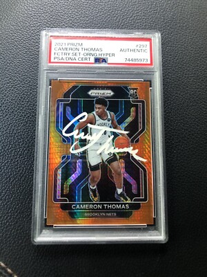 2021 Panini Prizm Cameron Cam Thomas ORANGE HYPER PRIZM Auto PSA Rookie ...